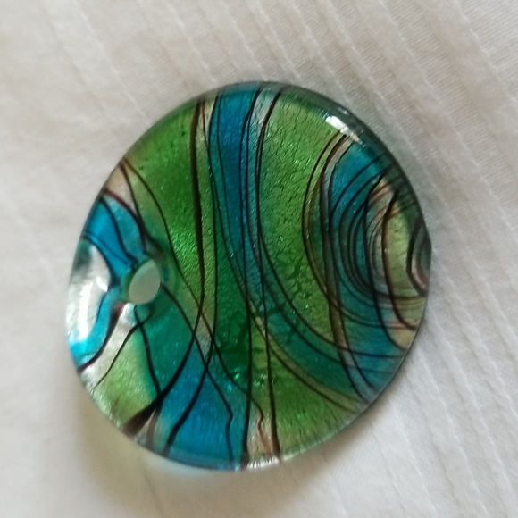 Jewelry Vintage Blue Green Swirl Reversible Glass Round Pendant Poshmark